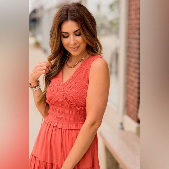 Dresses | Betseys Boutique Shop Rust Ruched Flowy Tank Midi Dress ...